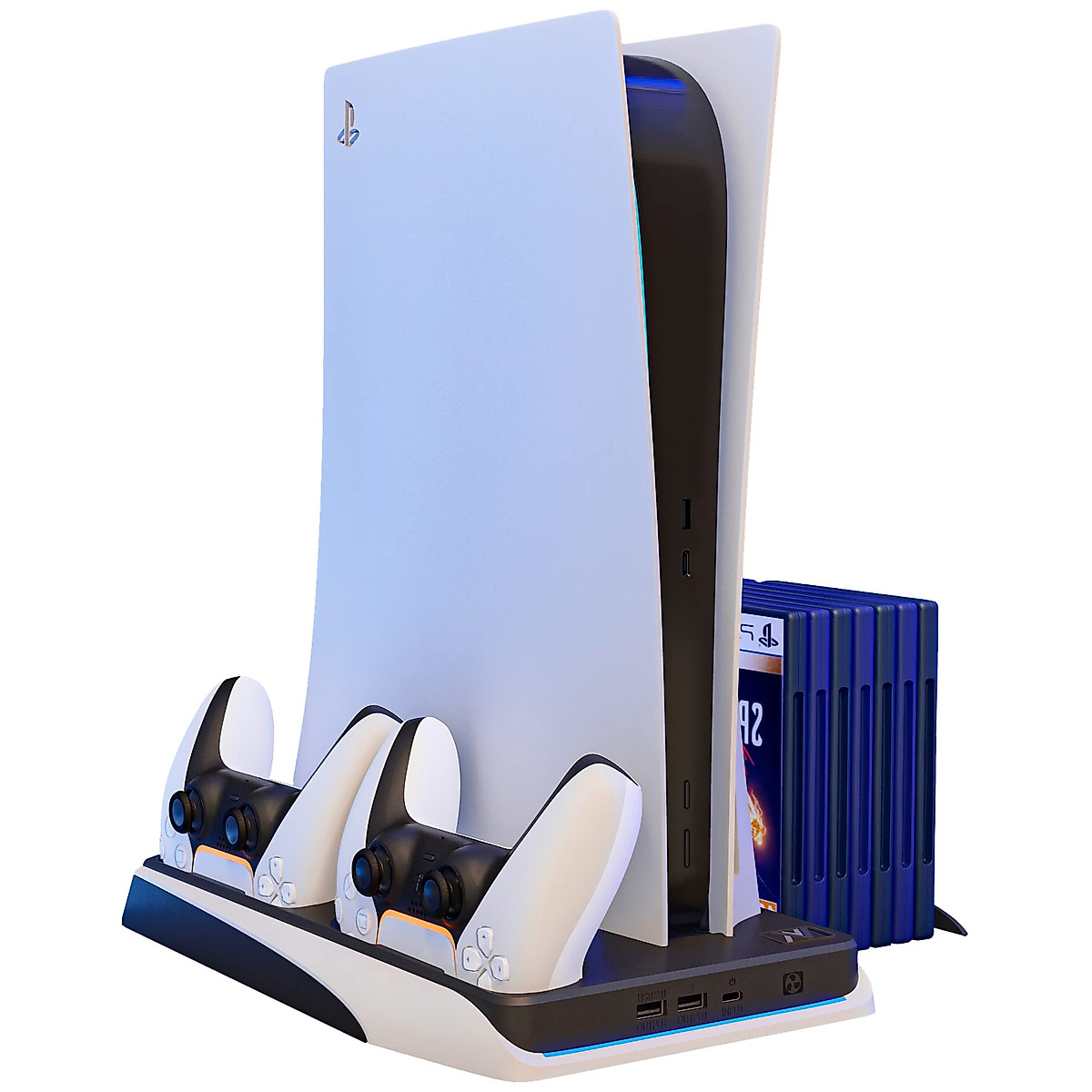 PS5 Cooling Fan Charging Docking Station, 4 in 1 Playstation Stand, Controller Charger, Cool Fan and Games Storage Tray for PS5 Console, Disk and Digital Version (White/Black)…