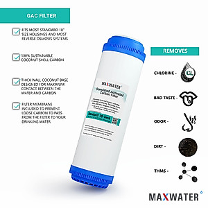 Max Water 10"x 2.5" GAC (Granular Activated Carbon) Water Filter Replacement Cartridge Compatible with 10" Standard Whole House and RO Water Filtration Systems, Coconut Shell Carbon - Pack of 25
