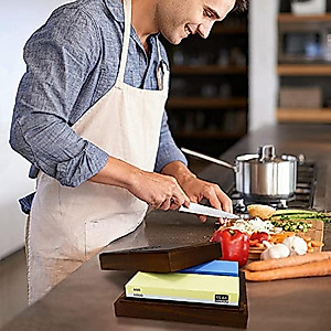 Sharpening Stone Set with Wood Storage Box, SHAN ZU Whetstone Dual Grit 400/1000 & 3000/8000 Knife Sharpener Stone Includes Non-Slip Rubber Strip & Flattening Stone & Angle Guide & Leather Razor Strop