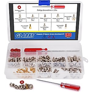 Glarks 180-Pieces Phillips Head Computer PC Spacer Screws Assortment Kit for Hard Drive Computer Case Motherboard Fan Power Graphics (Extra: Phillips Screwdriver)