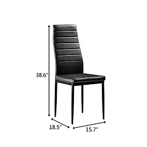 Karl home Black Dining Chair Set of 4, Leather Dining Chairs with Curved Back & Foot Cap Protection for Dining Kitchen Living Room, 300lbs Capacity