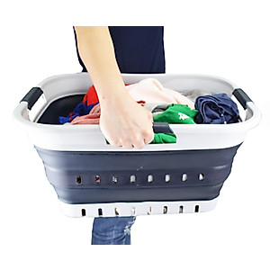 SAMMART 30L (8 gallons) Collapsible Plastic Laundry Basket/Hamper-Foldable Storage Container/Organizer-Space Saving Outdoor Pop Up Saving (Grey/Slate Grey (Set of 2))