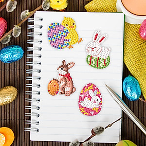 DERFILIN 16PCS Diamond Painting Stickers Set for Kids, 5D Easter Eggs Bunny Mosaic Stickers, DIY Creative Crafts for Boys and Girls Gem Art Set