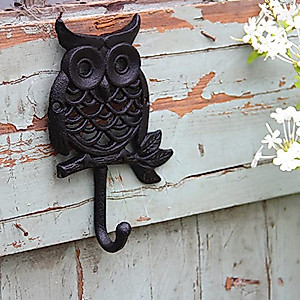 YANGMEI Vintage Cast Iron Wall Hooks (Antique Brown, Set of 2) - Rustic, Farmhouse Wall Hooks, Decorative Owl Key Hat Hook, Wall Mounted Heavy Duty Hooks for Keys, Towel, Bags, Hat, Coat