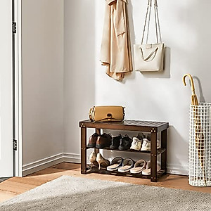 Pipishell Bamboo Shoe Rack Bench, 3 Tier Sturdy Shoe Organizer, Storage Shoe Shelf, Holds up to 300lbs for Entryway Bedroom Living Room Balcony, Brown