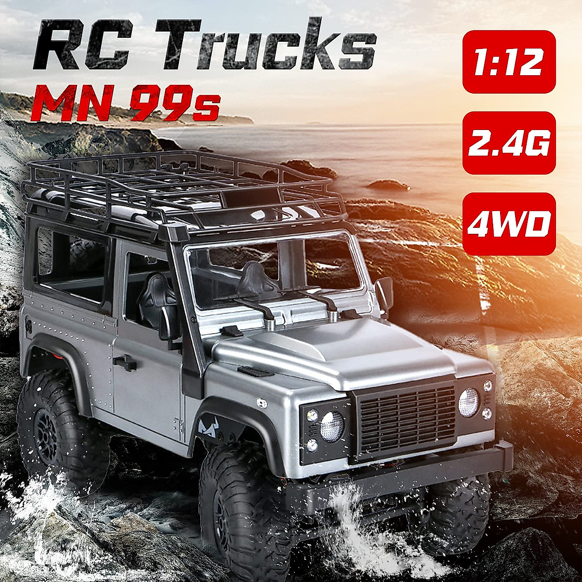 LEOSO MN 99s RC Cars Jeep 1/12 RC Crawler 2.4G RC Jeep RC Rock Crawler RC Truck 4x4 RC Car with 3pcs Upgraded 1300mah Battery for Adults 4WD Hobby RTR RC Drift Car Gifts