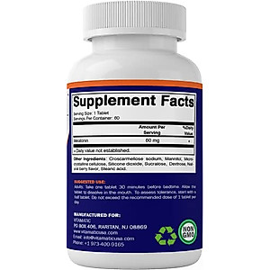 Vitamatic Melatonin 60mg Fast Dissolve Tablets - 60 Vegan Natural Berry Flavor Tablets - Non-Habit Forming - Non-GMO, Gluten Free (1 Bottle)