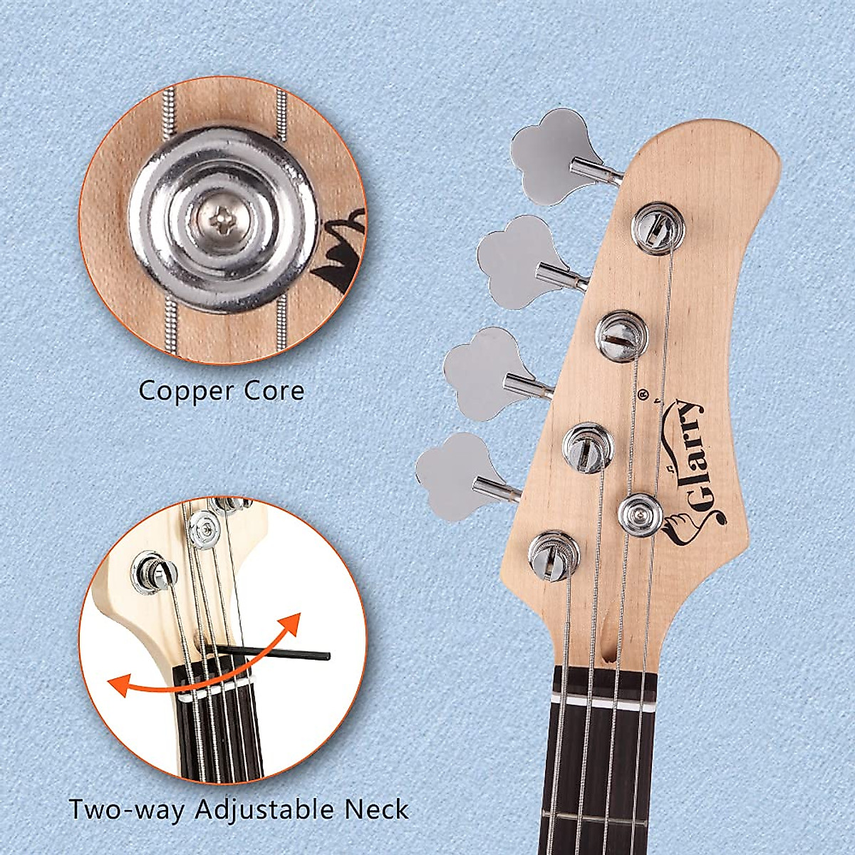 Glarry Gjazz Electric Bass Guitar 4 String Full Size for Beginner Right Hand with Shoulder Strap, Wrench Tool, Power Line and Bag (Dark Blue)