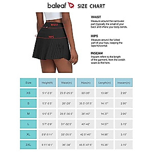BALEAF Women's Pleated Tennis Skirts High Waisted Lightweight Athletic Golf Skorts Skirts with Shorts Pockets Black Medium
