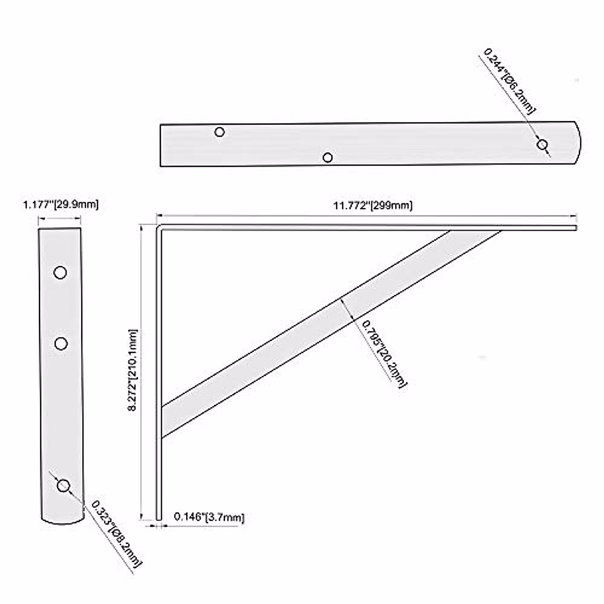 HOME MASTER HARDWARE Heavy Duty Shelf Brackets 12 x 8 inch Metal Shelves L Supports 90 Degree Triangle Wall Mount Angle Bracket for Floating Shelving with Screws, White 10-Pack