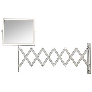 Jerdon 8.3-Inch x 6.5-Inch Two-Sided Swivel Wall Mount Mirror - Vanity Mirror with 5X Magnification & 30 inch Wall Extension - White Base with Chrome Finish Handle - Model J2020C