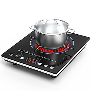 ANHANE 1800W Electric Hot Plate Single Burner,Portable Electric Stove for Cooking,Infrared Burner,4-Hour Setting,Black Crystal Glass Surface Compatible for All Cookware
