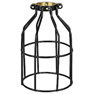 Simple Deluxe 1-Pack Adjustable Industrial Clamp on Metal Bulb Guard Cage for Pendant, Farmhouse Light Fixture, Vintage Lamp Shades and Hanging Lamp, Black