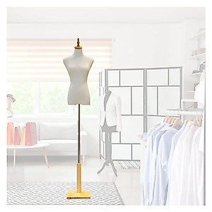 Female Dress Form Female Tailors Dummy Torso Dress Form, Dressmakers Mannequin Display Bust with Wood Base, Female Mannequin Body Sewing Torso for Clothing Display Female Dress Form ( Color : Natural