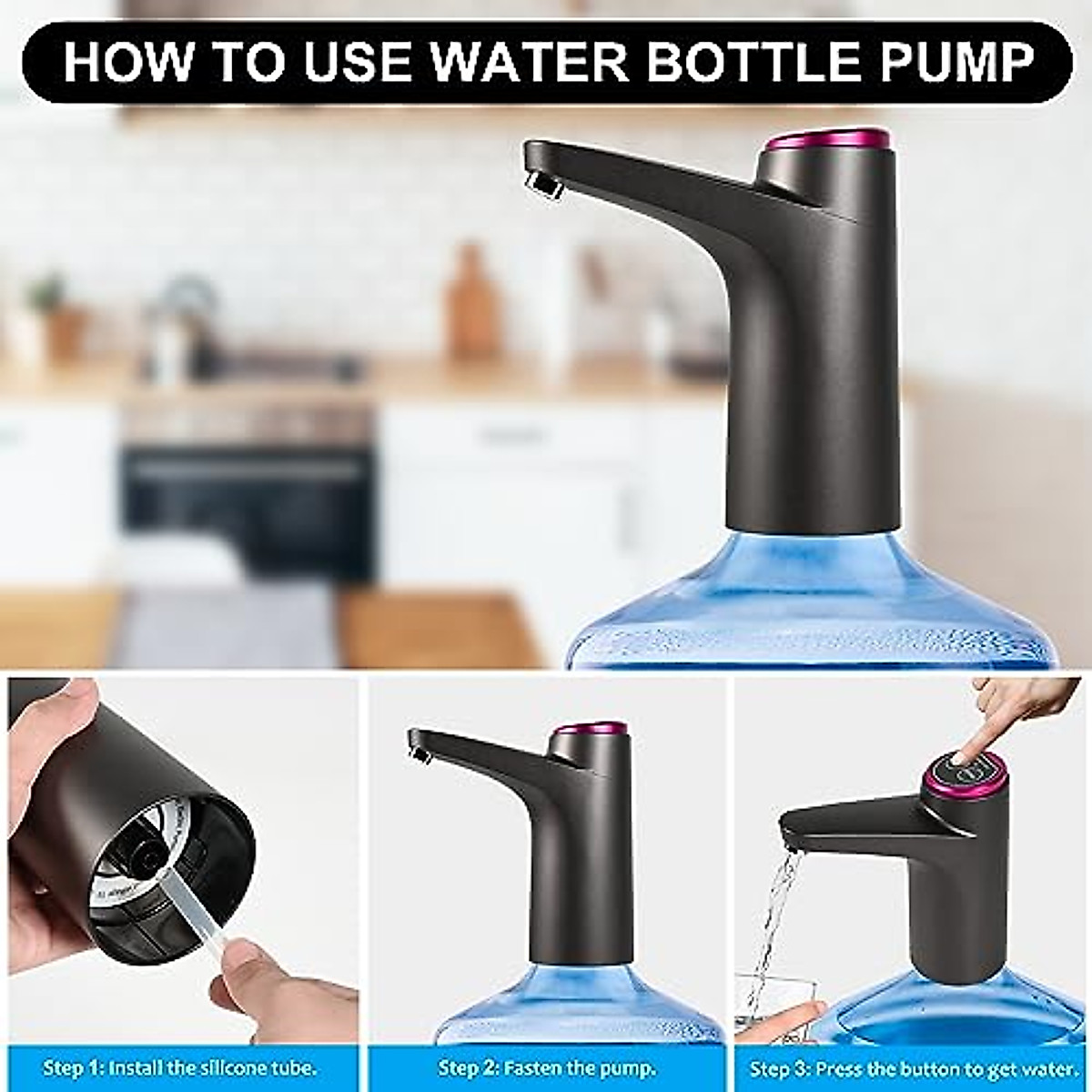 5 Gallon Water Bottle Pump - Water Bottle Dispenser for 5gl, USB Charging Automatic Drinking Water Pump, Portable Electric Water Dispenser Jug for Home Kitchen Office and Picnic