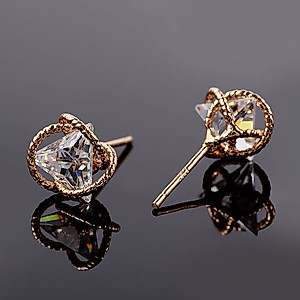 ENMOKI Geometric Triangle Cubic Zirconia Stud Earrings for Womens, Gold-Plated-Brass,…