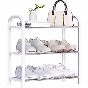 Hockmez 3-Tier Small Shoe Rack,Multifunctional Sturdy Lightweight Shoes Storage Organizer for Small Space, Free Standing Shoe Shelf for Closet Entryway Hallway Living Room (White)