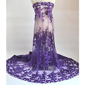 SanVera17 African Lace Net Fabrics Nigerian French Fabric Embroidered and Manual Beading Guipure Cord Lace for Party Wedding 5 Yards (Purple)
