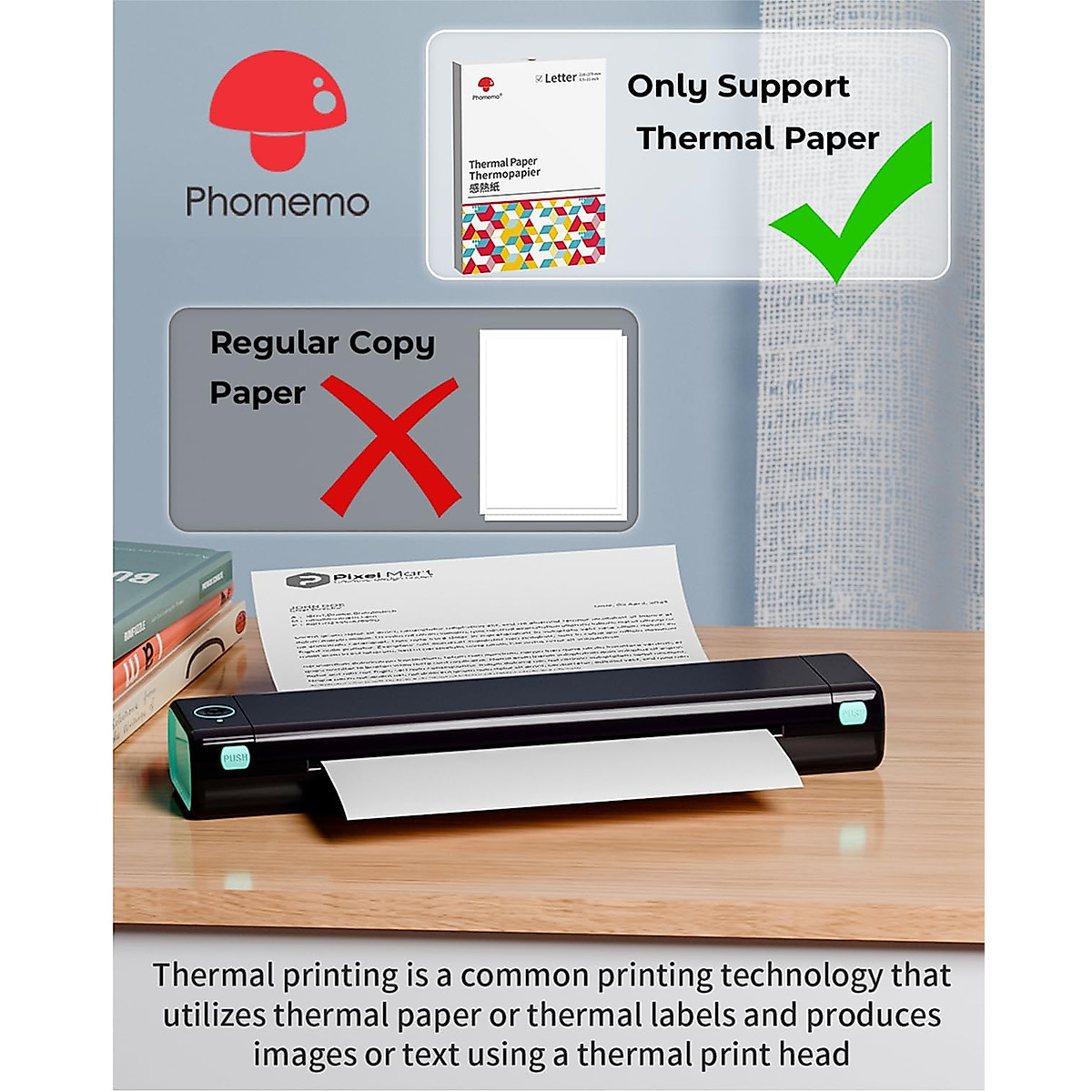 Phomemo Portable Printer Wireless for Travel, [New] M08F-Letter Bluetooth Mobile Printer Support 8.5" X 11" US Letter, No-Ink Thermal Compact Printer, Compatible with Android and iOS Phone & Laptop