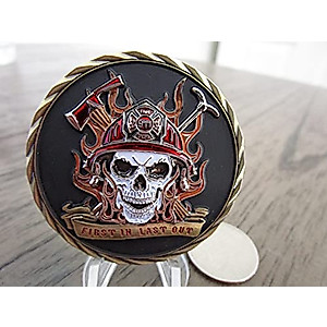 Firefighter Fireman First Responder First in Last Out 911 Skull Challenge Coin