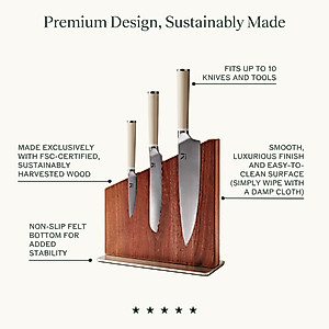 Material Knife Stand, Magnetic Wood Modern Knife Block for Safe Storage and Display of Knife Sets, Large Capacity for 10 knives, Walnut