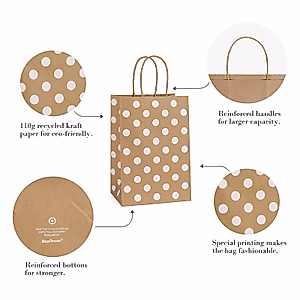 BagDream Small Paper Gift Bags 25Pcs 5.25x3.75x8 Inches Kraft Paper Bags with Handles, Paper Shopping Bags Party Bags Recyclable Kraft Bags Brown Dot Party Bags