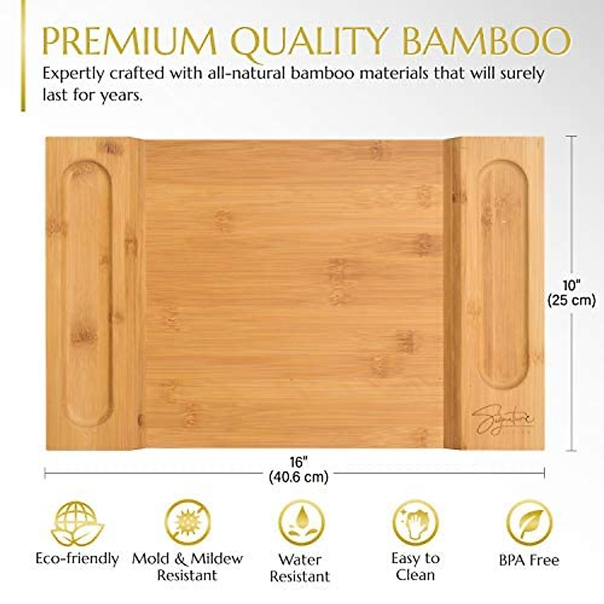 Signature Living Large Bamboo Cheese Board Charcuterie Board (16" x 10" x 1.2") Beautiful Serving Platter for Cheese, Crackers, Meat, Fruit - Durable Wooden Charcuterie Serving Board