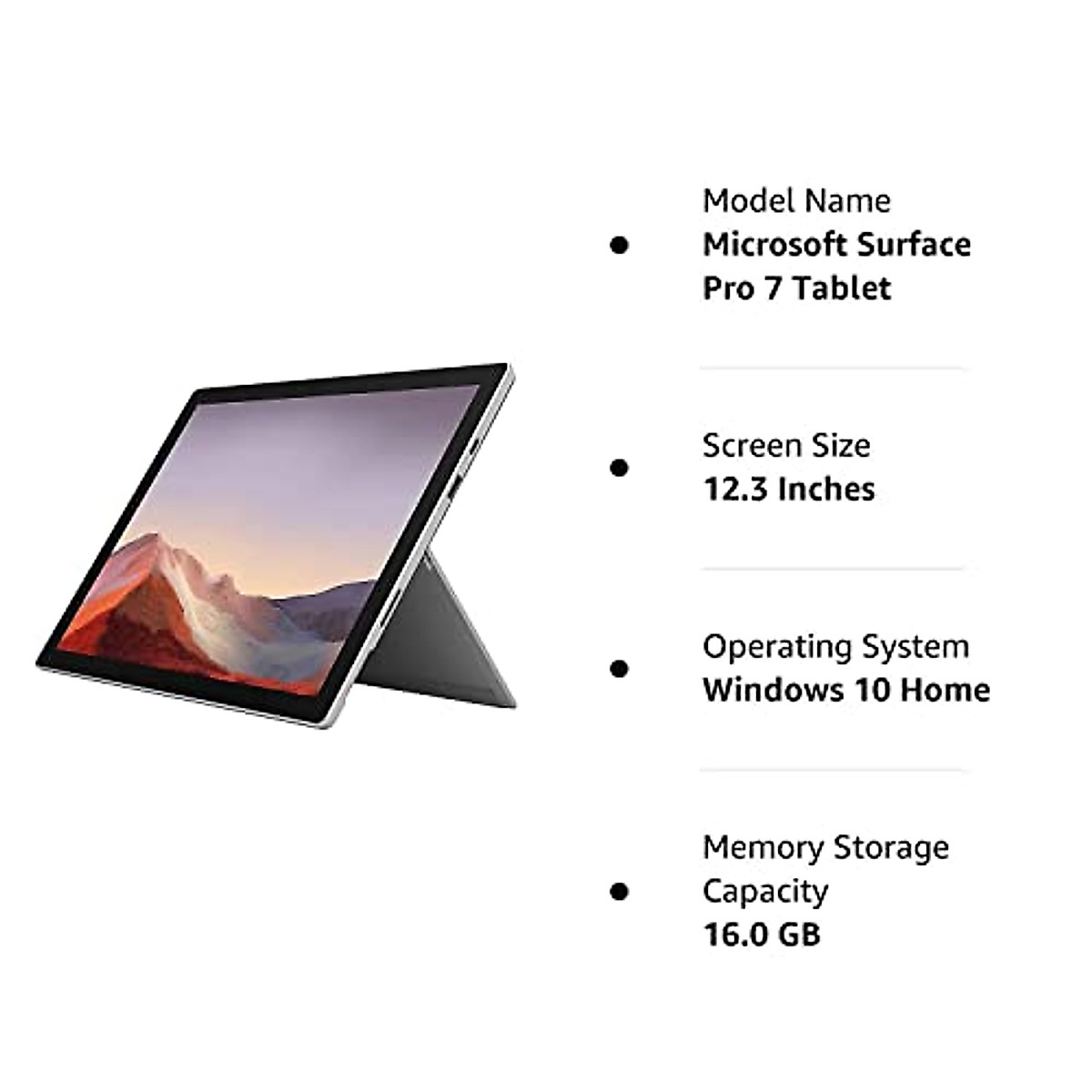 Microsoft Surface Pro 7 Tablet, 12.3" PixelSense (2736 x 1824) Touchscreen, 10th Gen Intel i7, 16GB RAM Memory, 512GB SSD, Win10H, Platinum (Renewed Premium)