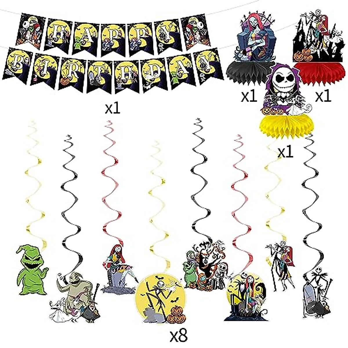 Nightmare Birthday Decorations Party Supplies, Christmas Nightmare Banner,Hanging Swirls and Table Decorations Honeycomb Centerpieces for Nightmare Party decoration