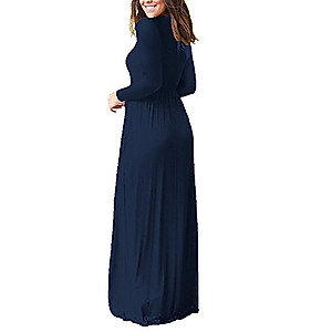 GRECERELLE Women Casual Long Sleeve Maxi Dresses Loose Empire Waist Flowy Fall Long Dresses with Pockets Navy Blue, Large