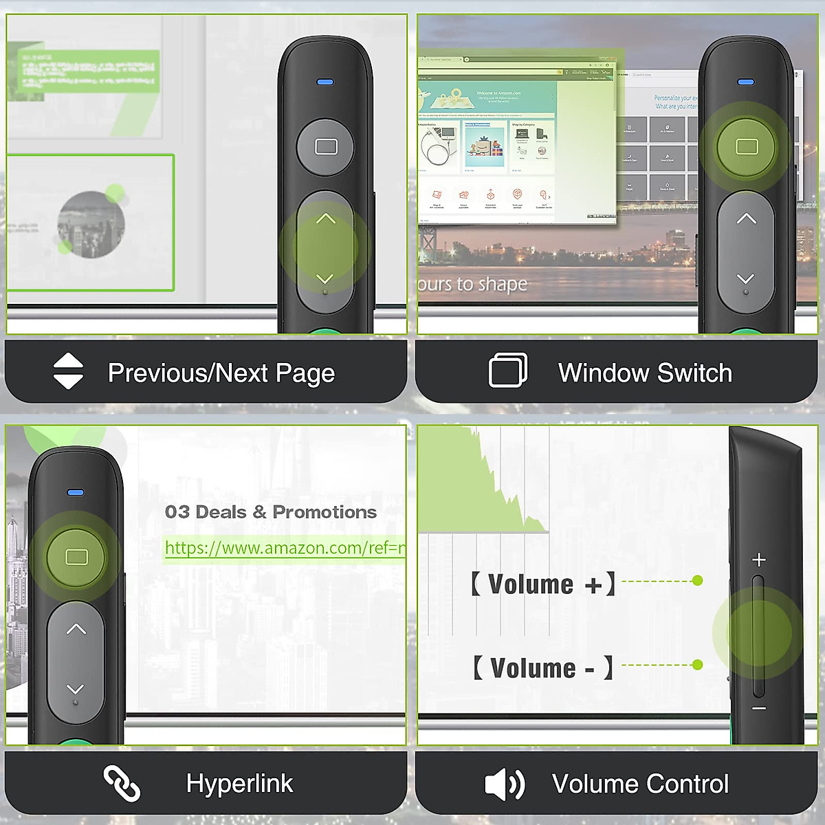 Presentation Clicker Wireless Presenter Remote Powerpoint Clicker with Green Light Pointer Cat Toy, Slide Advancer PPT Clicker for PowerPoint Presentations Remote USB Control for Mac, Laptop,Computer