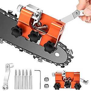 Augot Chainsaw Sharpener, Hand Crank Chainsaw Sharpening Kit with 5 Grinding Heads, Portable Chainsaw Chain Sharpener Jig Fit All Kinds of Chain Saws and Electric Saws, for Lumberjack or Garden Worker