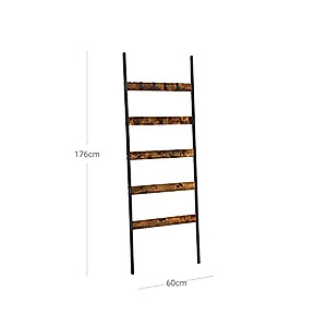 FCMLD Rustic Slanted Ladder Shelf, Towel Rack, 5 Tier, 65cm Width, Steel Frame, for Blankets, Towels, Scarves