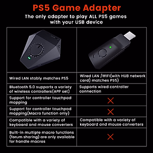 KD.FLY All Game Keyboard and Mouse Adapter, PS 5 Adapter to Keyboard Mouse Converter with Multiple Marco Assist for Reasnow/XIM/Cronus/USB/BT Gamepads…