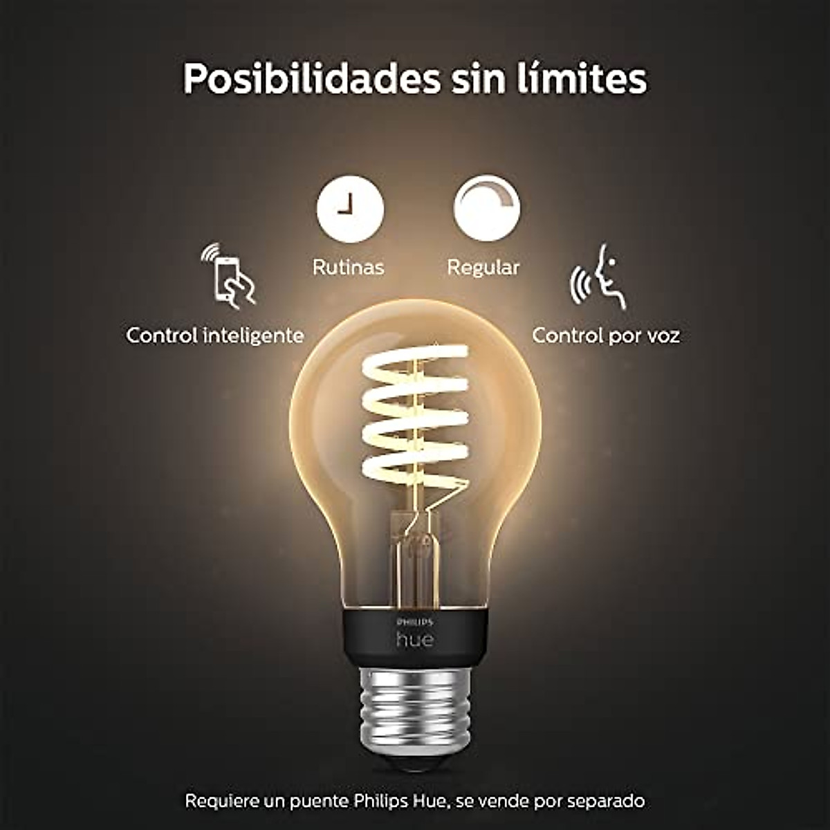 Philips Hue White Dimmable Filament A19 Smart Edison Vintage LED Bulb, Bluetooth & Hub Compatible (Hue Hub Optional), Voice Activated with Alexa