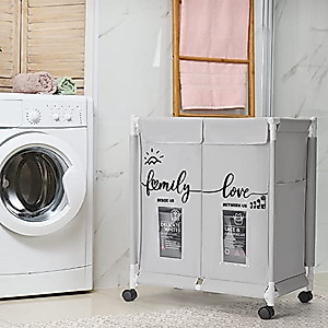 Laundry Sorter Cart with Lid, 110L 2 sections Oxford Cloth Laundry Hamper on Wheels, Laundry Basket for Family Dorm Room Clothing Throws Toys (22.6*13.6*26.6IN)