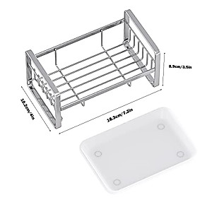 VOLCANOES CLUB Kitchen Sink Sponge Holder with Dish Soap Dispenser & Sponge | Stainless Steel Countertop Sponge Rack | Over The Sink Caddy Organizer with Removable Drain Tray - Silver/Small