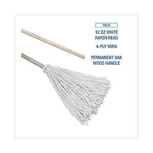 Boardwalk 112R Deck Mop w/51 in. Wooden Handle, 12 oz. Rayon Fiber Head, 6/Pack