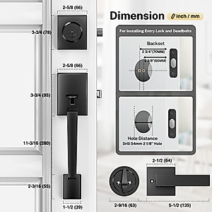 Brightify Black Front Door Handle, Matte Black Exterior Door Handle with Door Lever, Modern Front Door Lock Set, Adjustable Deadbolt with Single Cylinder, Reversible for Right&Left