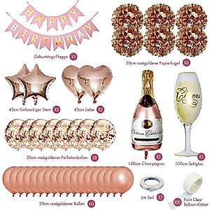 SOMAYO Birthday Decorations Rose Gold Balloons, Birthday Decorations for Women and Girls, Rose Gold Party Decorations Set,Happy Birthday Banner,Metallic Rose Gold Confetti Balloons, Foil Balloons.