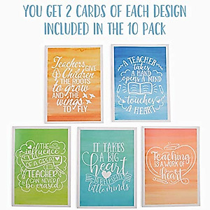 VNS Creations 10 Teacher Thank You Cards with Matching Envelopes & Stickers | Bulk Appreciation Thank You Notes Pack for Teachers | Great Gift Set for Teachers Day or Valentines Cards for Teachers.