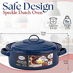Alpine Cuisine Enamel Steel Dark Blue Speckle Dutch Oven 5.3 Quart - Non-Stick Coating Dutch Oven Pot with Lid & Eco-Friendly Carrying Handles, Multi-Purpose Cookware Pot for Baking, Roasting