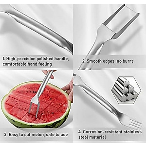 2024 New Watermelon Fork Slicer Cutter Slicer Tool, 2-in-1 Stainless Steel Fruit Cutter, Dual Head Watermelon Slicer Knife(2Pcs)