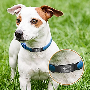 Atdesk Personalized Dog Tags, Slide On Pet ID Tag, Engraved Stainless Steel Cat Collar Tag, No Jingle Dog Name Tag Silent Pet Identification Tags(Large Black)