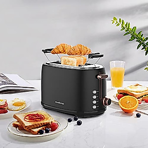 Evoloop Toaster 2 Slice, Stainless Steel Bread Toasters, 6 Bread Shade Settings, Reheat, Bagel, Defrost, Cancel Function, 1.5" Extra Wide Slots,with Removable Crumb Tray and Warming Rack (Black)