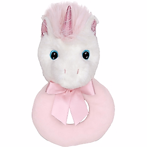 Bearington Baby Huggie Plush Stuffed Animal Blue Teddy Bear Soft Ring Rattle, 5.5"