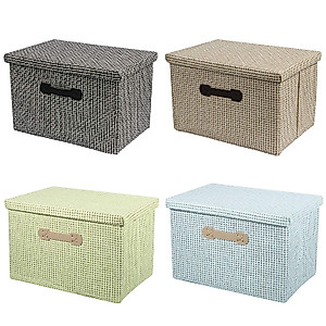 HUATK 2 Pack Decorative Storage Boxes with Lids Storage Woven Baskets for Shelves, Closet Organization Bins for Office, Bedroom, Closet, Toys (Khaki)