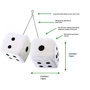 [4 DICE 2 Pack] Retro Hanging Dice for Car Mirror Black and White (Nostalgic 80’s Fuzzy Car Dice for Mirror) Plush Car Accessories (Set of 2)