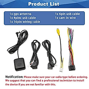 Android Car Stereo Radio Wiring Harness Kit with 16 Pin ISO Radio Harness Adapter Back Camera RCA Wire GPS Antenna Connector 4/6 Pin USB Cable