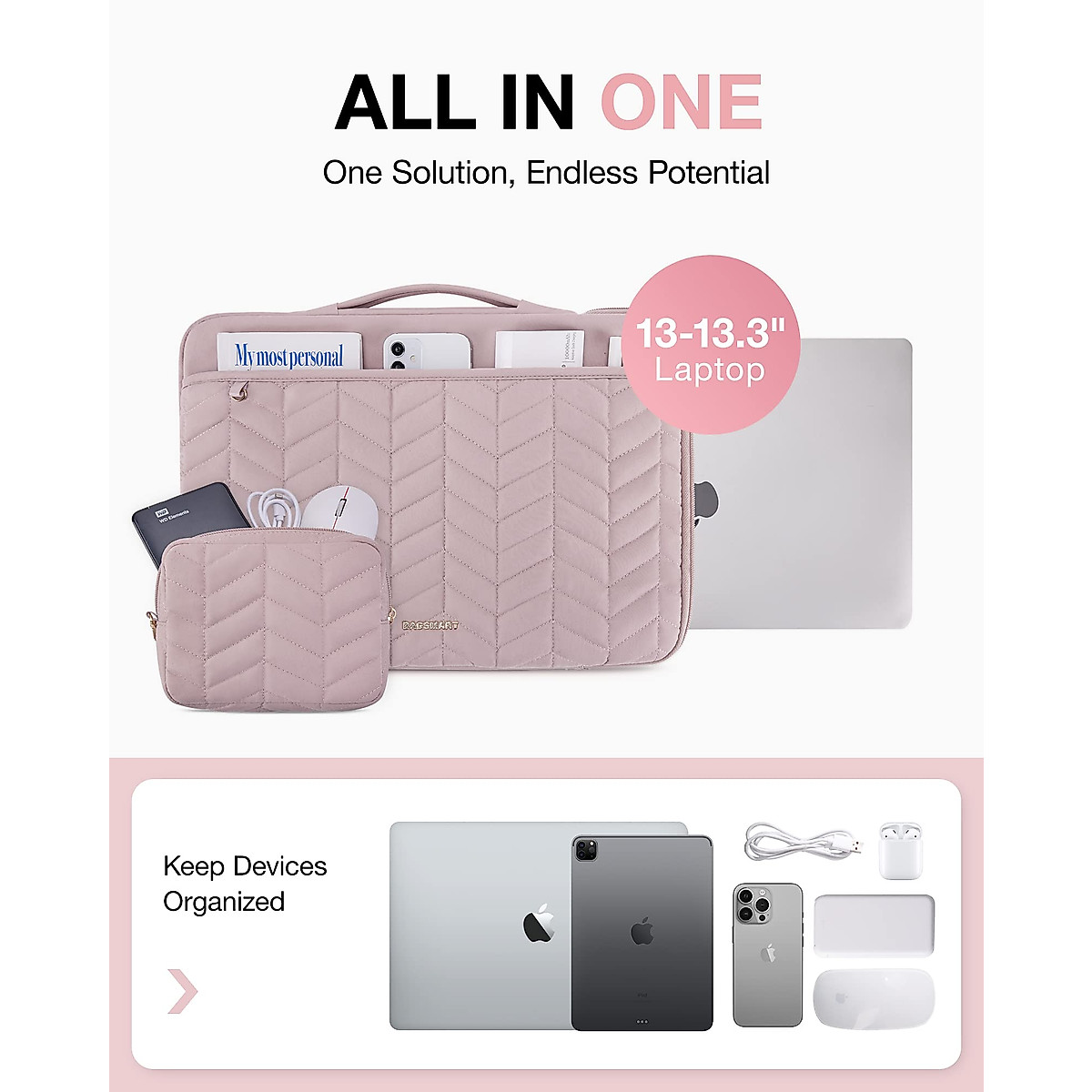 BAGSMART 13-14 inch Laptop Sleeve with Handle, Puffy Padded Case Accessories Bag, MacBook Fitted Air Pro 13.3 14 inch, Computer Dell,HP